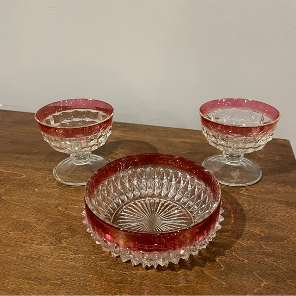 Dining | Vintage Indiana Diamond Point Glass With Ruby Red Trim | Poshmark